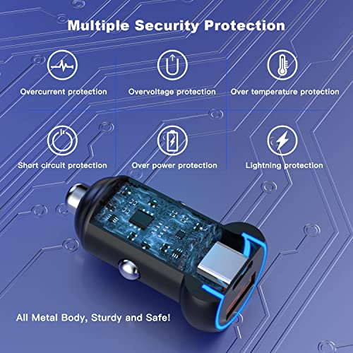 USB C Car Charger Adapter - Portable All-Metal Stocaggio 38W Fast Car Charger Compatible with iPhone 14/13/12/Pro/Max, Galaxy S21/20/10/9, iPad Air 2/Mini 3, Quick Charge 3.0 Dual Ports - Black