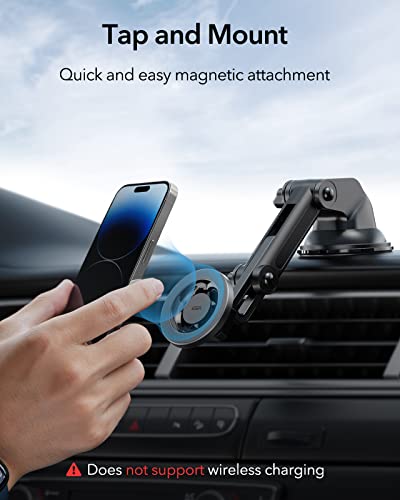 ESR Dashboard Car Phone Mount (HaloLock), Compatible with MagSafe Car Mount, Windshield Magnetic Car Phone Holder for iPhone 14/13/12 Series, Car Accessories, Charging Not Supported, Metallic Grey