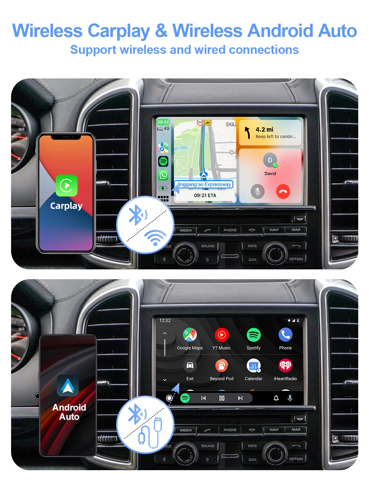 ISUDAR PCM 3.1 Wireless Carplay & Android Auto Module for Porsche Panamera Cayenne Macan Cayman Boxster 911 718 Support Reverse Camera Parking Sensor Mirror Link Steering Wheel Control