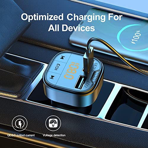 Bluetooth Adapter for Car,Bluetooth FM Transmitter for Car,MP3 Player QC3.0 Quick Charge for All Smartphones Audio Players,Supports TF/SD Card and USB