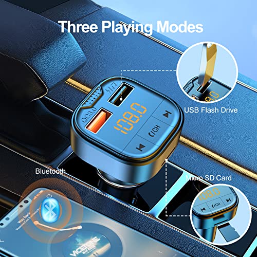 Bluetooth Adapter for Car,Bluetooth FM Transmitter for Car,MP3 Player QC3.0 Quick Charge for All Smartphones Audio Players,Supports TF/SD Card and USB