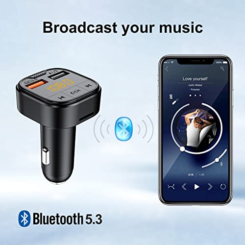 Bluetooth Adapter for Car,Bluetooth FM Transmitter for Car,MP3 Player QC3.0 Quick Charge for All Smartphones Audio Players,Supports TF/SD Card and USB