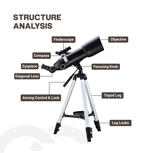 ZYXYYDS Telescopes for Adults Astronomy Beginners 80mm Telescopes with 10X Phone Mount Telescope Tripod and Case