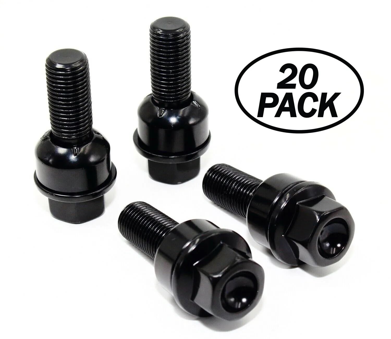 Set of 20 Veritek 14x1.5mm Black 29mm Thread R14 Radius Ball Seat Washer Lug Bolts for Porsche Factory Wheels