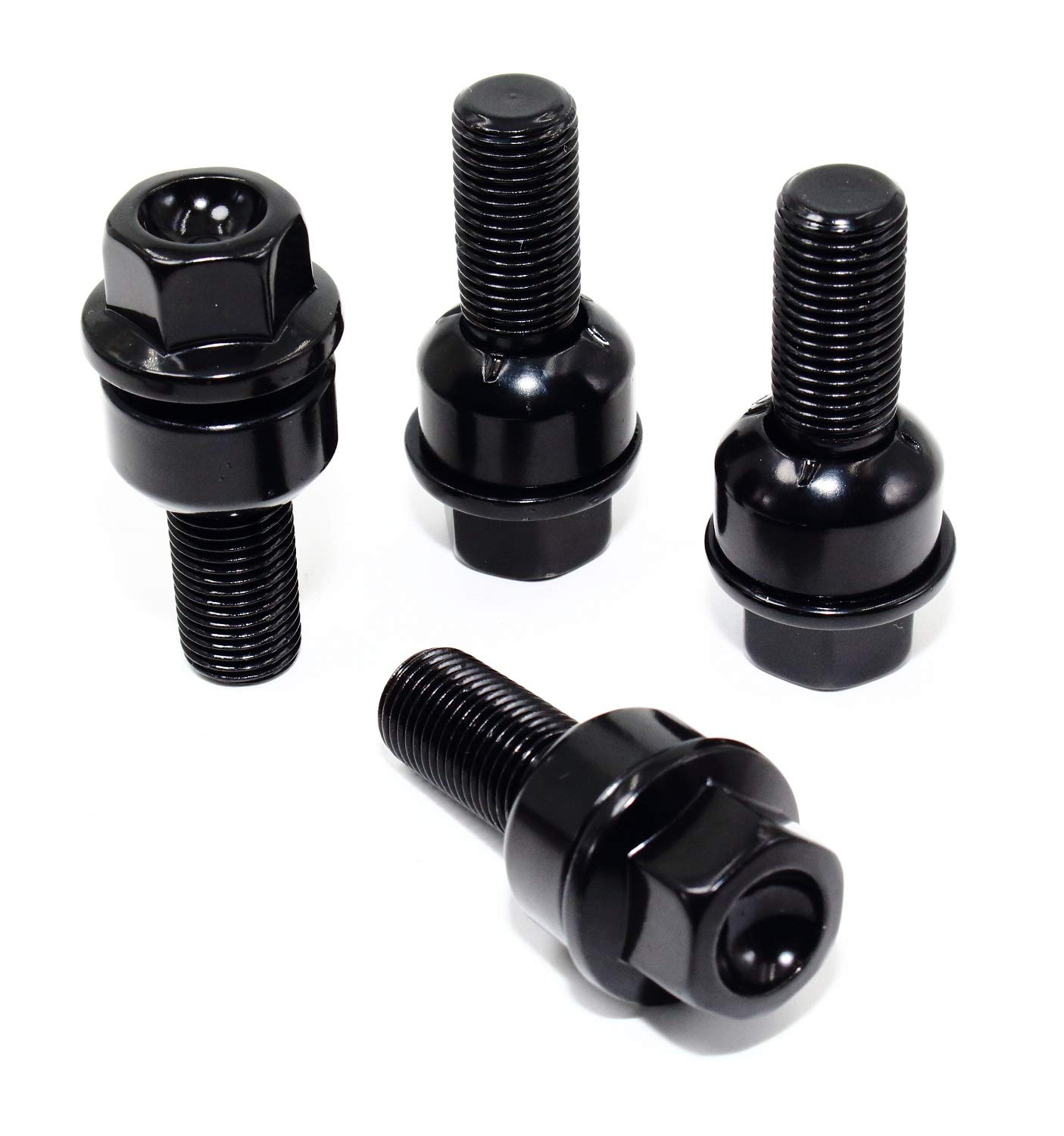 Set of 20 Veritek 14x1.5mm Black 29mm Thread R14 Radius Ball Seat Washer Lug Bolts for Porsche Factory Wheels