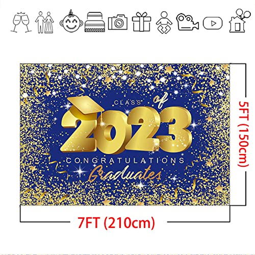 Mocsicka Class of 2023 Backdrop 7x5ft Royal Blue and Gold Glitter Congrats Grad Party Photo Backdrops Graduation Party Photography Studio Background