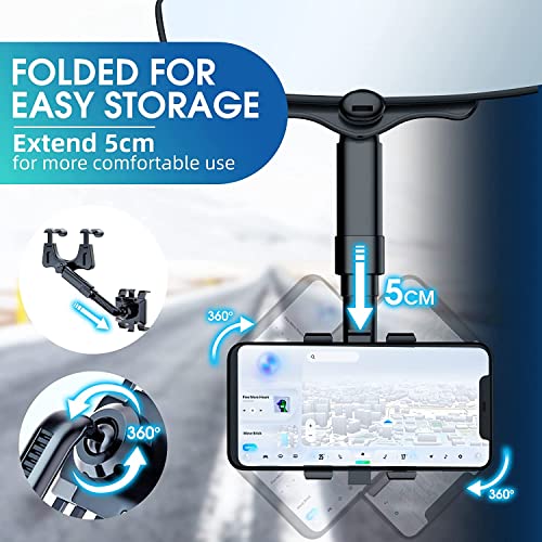 2022 New Version-Car Phone Holder Mount, Rearview Mirror Phone Holder for Car, 360°Rotatable and Retractable Car Phone Holder, Multifunctional Phone Mount for Car, for All Mobile Phones