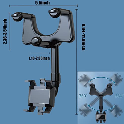2022 New Version-Car Phone Holder Mount, Rearview Mirror Phone Holder for Car, 360°Rotatable and Retractable Car Phone Holder, Multifunctional Phone Mount for Car, for All Mobile Phones