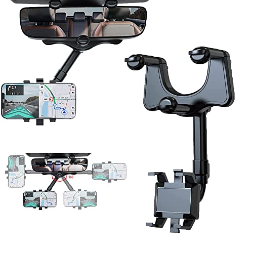 2022 New Version-Car Phone Holder Mount, Rearview Mirror Phone Holder for Car, 360°Rotatable and Retractable Car Phone Holder, Multifunctional Phone Mount for Car, for All Mobile Phones