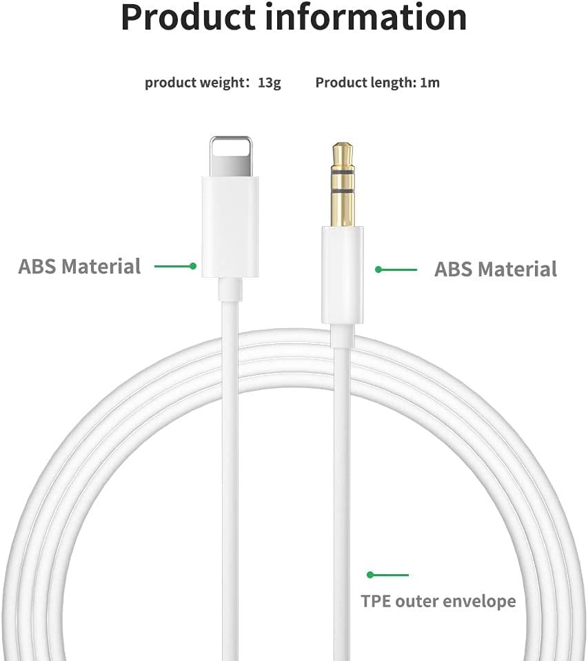 [Apple MFi Certified] Mixfly iPhone AUX Cord for Car Stereo, Lightning to 3.5mm AUX Audio Cable Compatible for iPhone 14/13/12/11/XS/X, Home Stereo/Headphone, Support All iOS Version - 3.3ft (White)