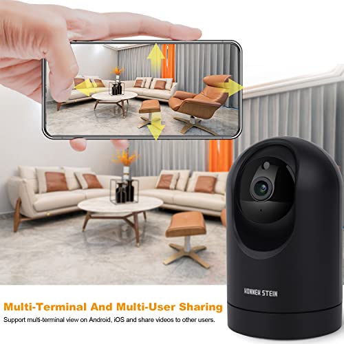 Konnek Stein Indoor Security Camera Wireless, 2K Smart Home IP Camera 2.4G/5G Dual-Band WiFi Connection, Two-Way Audio, AI Human Motion Detection, Night Vision, App Remote Control - Black