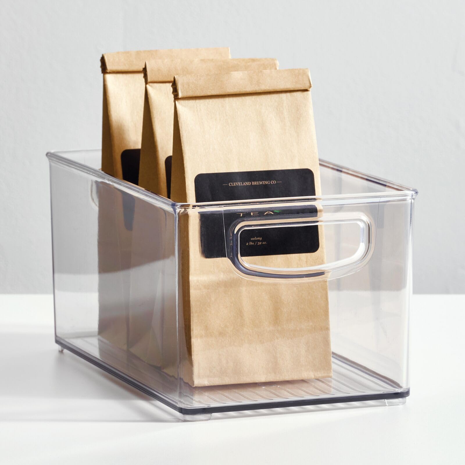 mDesign Plastic Kitchen Organizer - Storage Holder Bin with Handles for Pantry, Cupboard, Cabinet, Fridge/Freezer, Shelves, and Counter - Holds Canned Food, Snacks, Drinks, and Sauces - 2 Pack - Clear