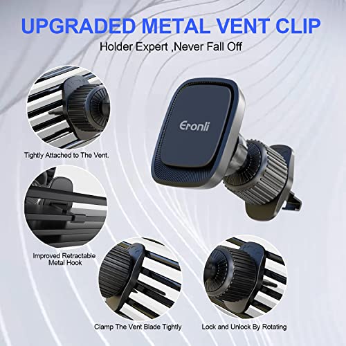 Eronli Magnetic Phone Holder for Car,【Upgraded Metal Hook】 Universal Car Vent Phone Mount with【6 Super Strong Magnets】 Compatible iPhone, Samsung and More Cell Phones