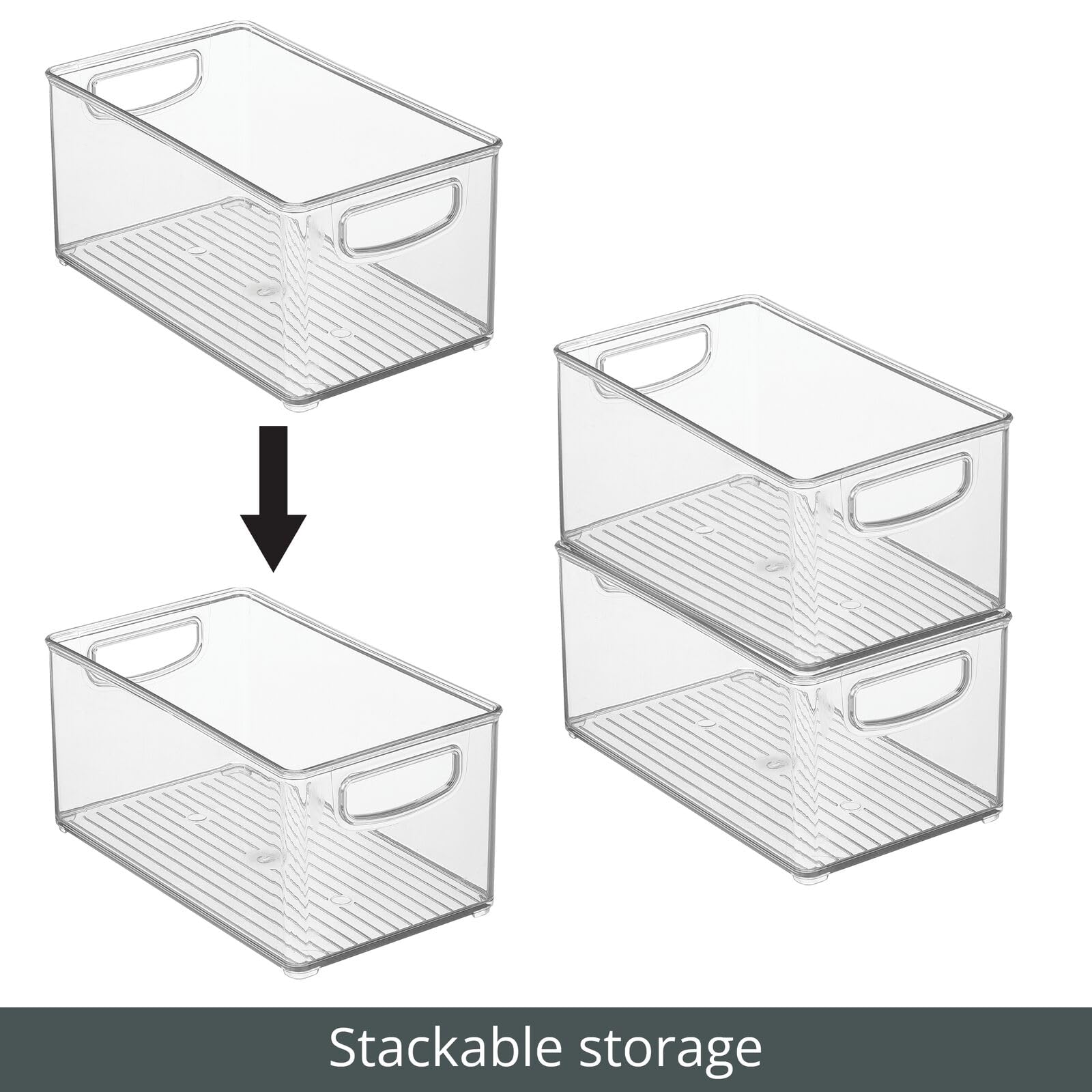mDesign Plastic Kitchen Organizer - Storage Holder Bin with Handles for Pantry, Cupboard, Cabinet, Fridge/Freezer, Shelves, and Counter - Holds Canned Food, Snacks, Drinks, and Sauces - 2 Pack - Clear