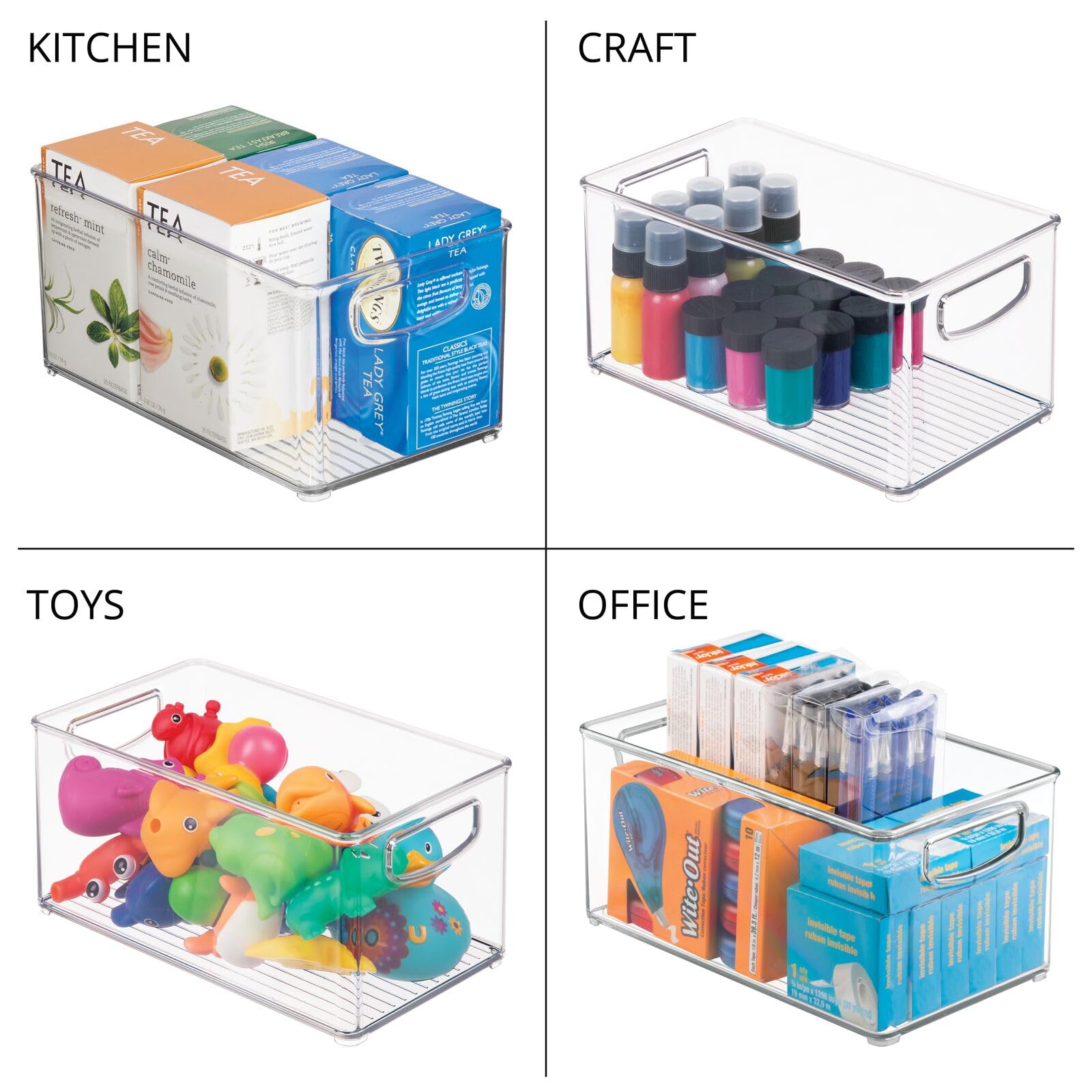 mDesign Plastic Kitchen Organizer - Storage Holder Bin with Handles for Pantry, Cupboard, Cabinet, Fridge/Freezer, Shelves, and Counter - Holds Canned Food, Snacks, Drinks, and Sauces - 2 Pack - Clear