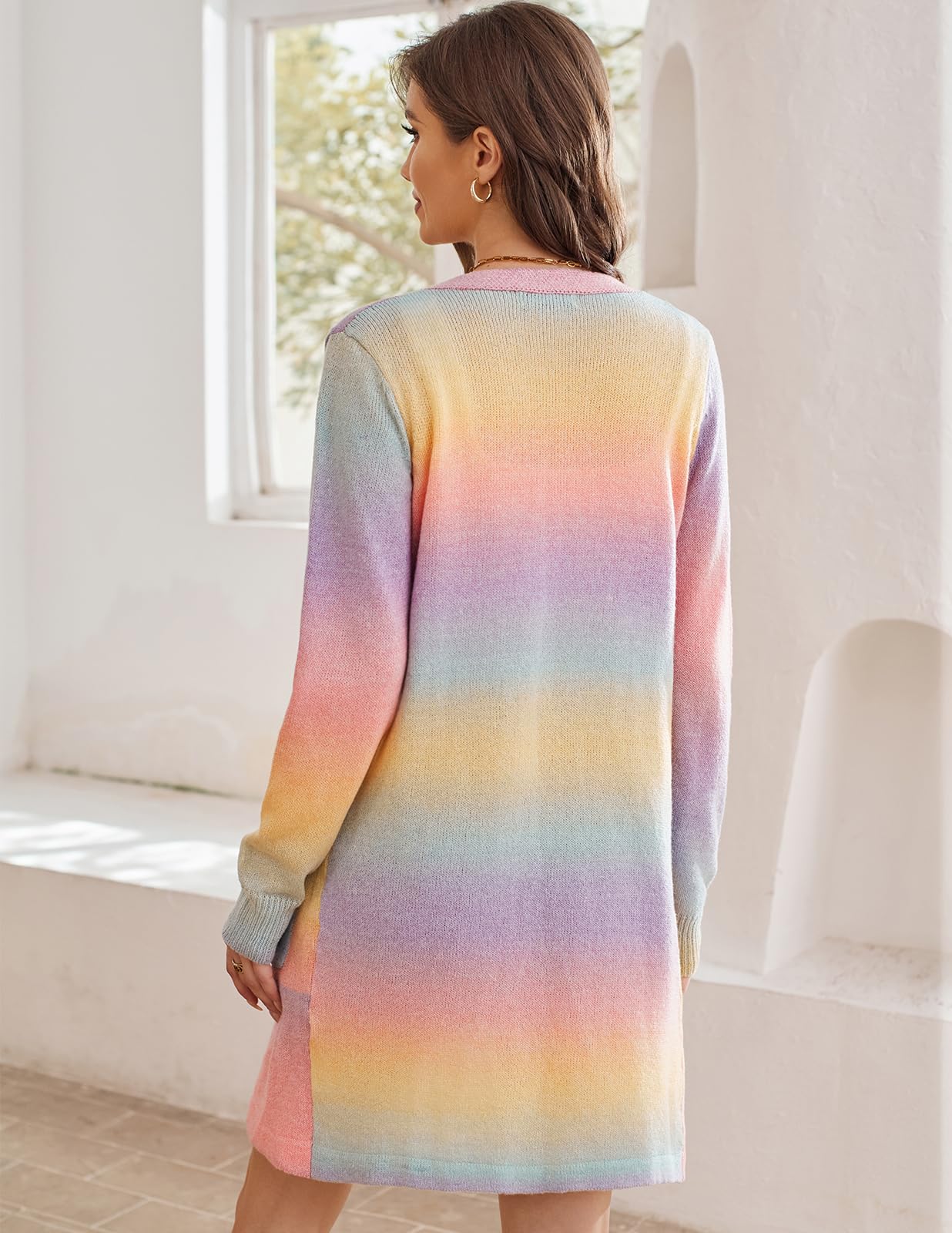 GRACE KARIN Womens Folklore Cardigan Color Block Sweaters(M,Gradient Yellow)