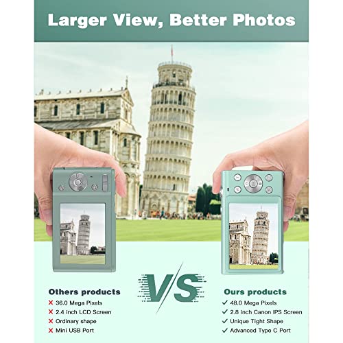 Digital Cameras for Photography Digital Camera Autofocus, 2.7K 48MP Teenager Camera with 2.8" Large Screen, 16X Zoom and 32GB Card, Compact Camera Take Macro Photos, Stylish Portable Camera for Teens