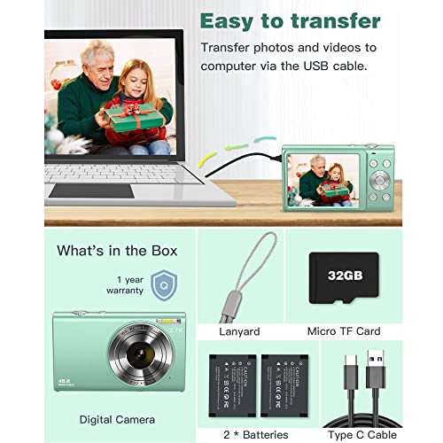 Digital Cameras for Photography Digital Camera Autofocus, 2.7K 48MP Teenager Camera with 2.8" Large Screen, 16X Zoom and 32GB Card, Compact Camera Take Macro Photos, Stylish Portable Camera for Teens