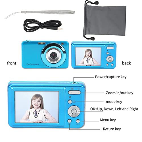 Digital Camera, 2.7in 48MP HD Kids Camera 8X Optical Zoom Compact Portable Mini Cameras, USB Rechargeable Video Camera Supports 32GB Card for Students, Teens, Kids Blue