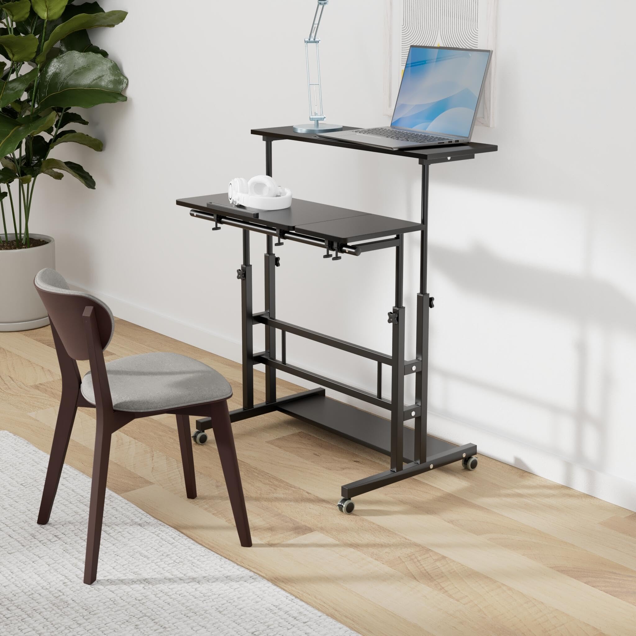 Hadulcet Mobile Standing Desk, Rolling Table Adjustable Computer Desk, Stand Up Laptop Desk Mobile Workstation for Home Office Classroom with Wheels, 31.49 x 23.6 in Light Grey