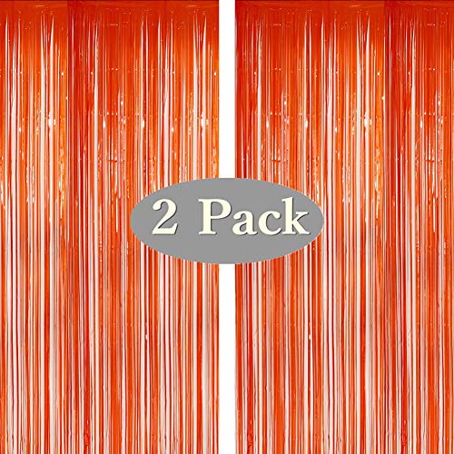 Twinkle Star Photo Booth Backdrop Foil Curtain Tinsel Backdrop Environmental Background for Birthday Party, Wedding, Graduation, Christmas Decorations (2 Pack, Orange)