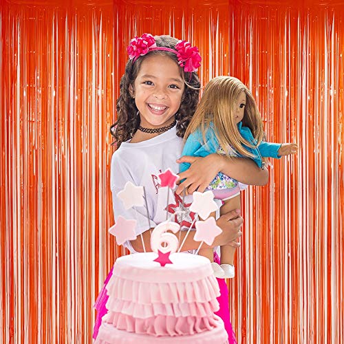 Twinkle Star Photo Booth Backdrop Foil Curtain Tinsel Backdrop Environmental Background for Birthday Party, Wedding, Graduation, Christmas Decorations (2 Pack, Orange)