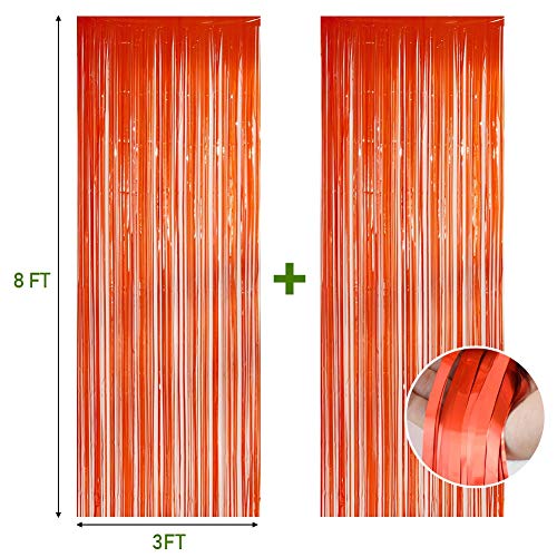 Twinkle Star Photo Booth Backdrop Foil Curtain Tinsel Backdrop Environmental Background for Birthday Party, Wedding, Graduation, Christmas Decorations (2 Pack, Orange)