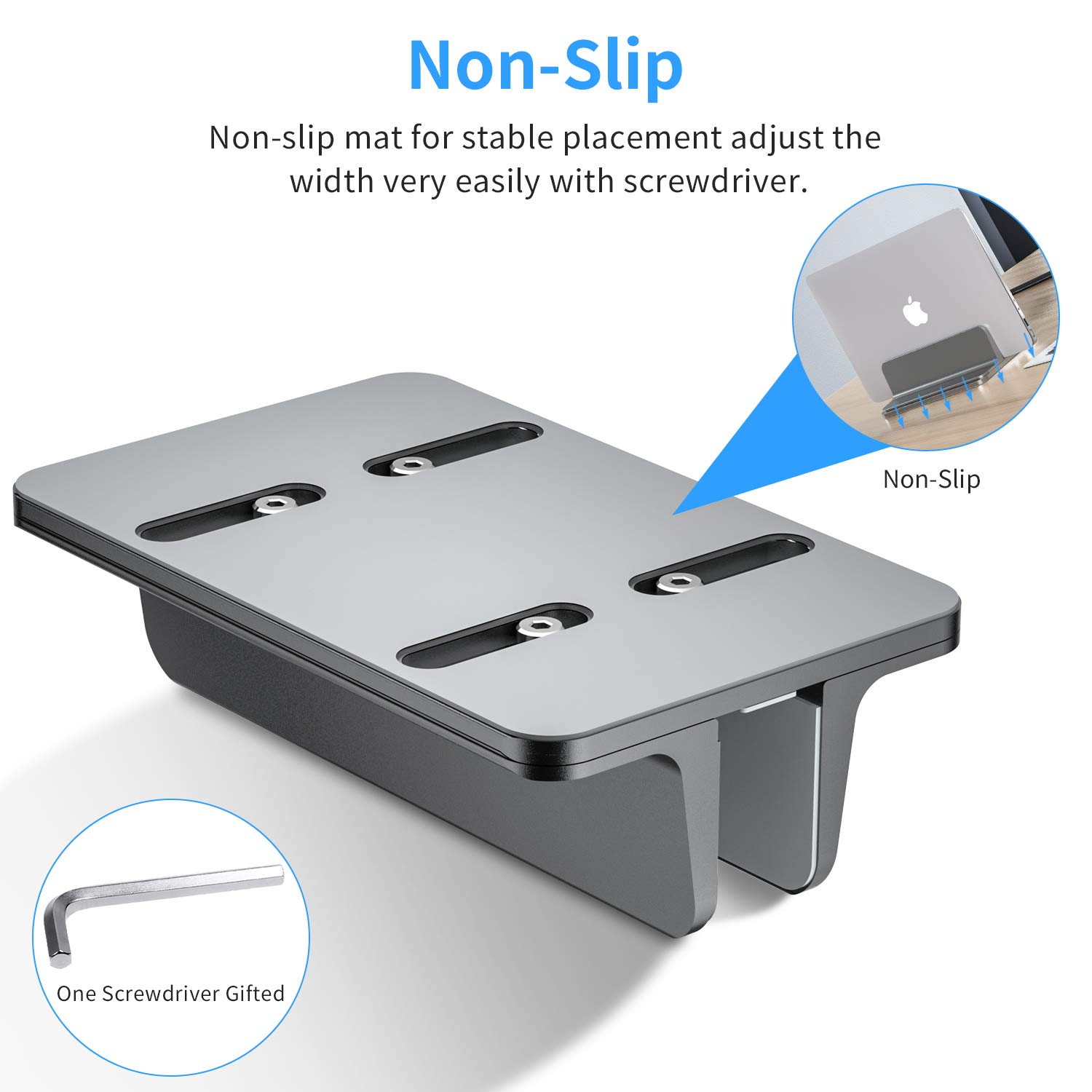 Bewahly Vertical Laptop Stand[Adjustable Size],Aluminum Adjustable Laptop Holder, Saving Space, Suitable for MacBook Pro/Air, iPad, Samsung, Huawei, Surface, Dell, HP, Lenovo and Others (Gray)