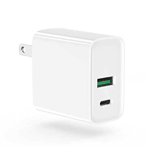 USB C Wall Charger, Dual Port 20W PD & QC 3.0 Fast Charging Block Plug Adapter Type C USB Charger Brick Compatible with iPhone 14/13/ 13 Pro Max/12/11 Pro Max, iPhone Xs/XR/X, Galaxy, Android