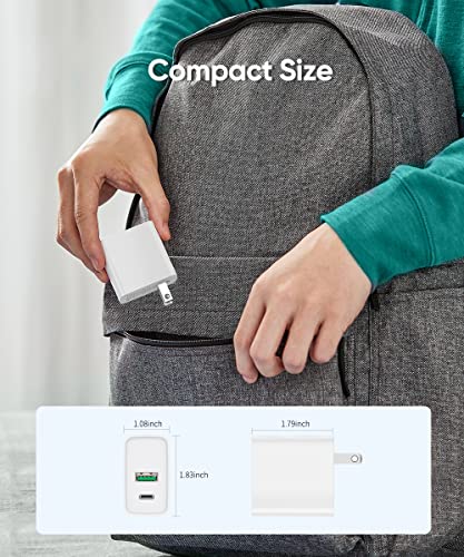USB C Wall Charger, Dual Port 20W PD & QC 3.0 Fast Charging Block Plug Adapter Type C USB Charger Brick Compatible with iPhone 14/13/ 13 Pro Max/12/11 Pro Max, iPhone Xs/XR/X, Galaxy, Android