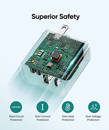 USB C Wall Charger, Dual Port 20W PD & QC 3.0 Fast Charging Block Plug Adapter Type C USB Charger Brick Compatible with iPhone 14/13/ 13 Pro Max/12/11 Pro Max, iPhone Xs/XR/X, Galaxy, Android