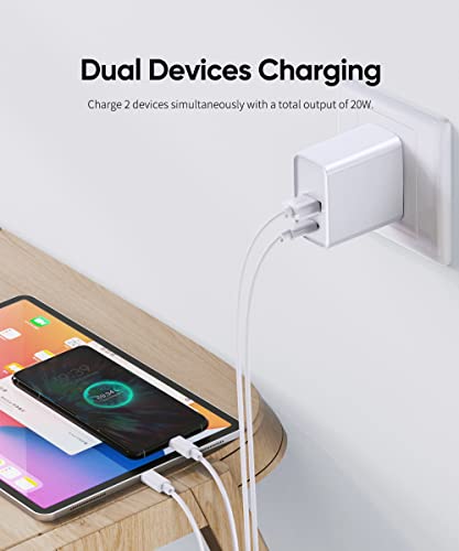 USB C Wall Charger, Dual Port 20W PD & QC 3.0 Fast Charging Block Plug Adapter Type C USB Charger Brick Compatible with iPhone 14/13/ 13 Pro Max/12/11 Pro Max, iPhone Xs/XR/X, Galaxy, Android