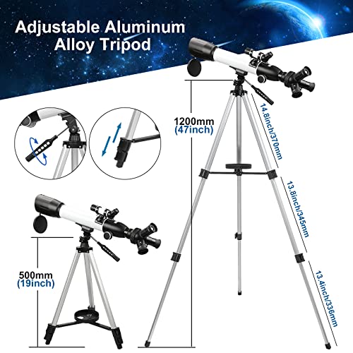 USCAMEL Telescope for Kids Adults Astronomy Beginners, 60mm Aperture and 500mm Focal Length, Protable Travel Refractor Telescope with Rotatable Eyepiece, AZ Mount Tripod, Phone Adapter, Carrying Bag