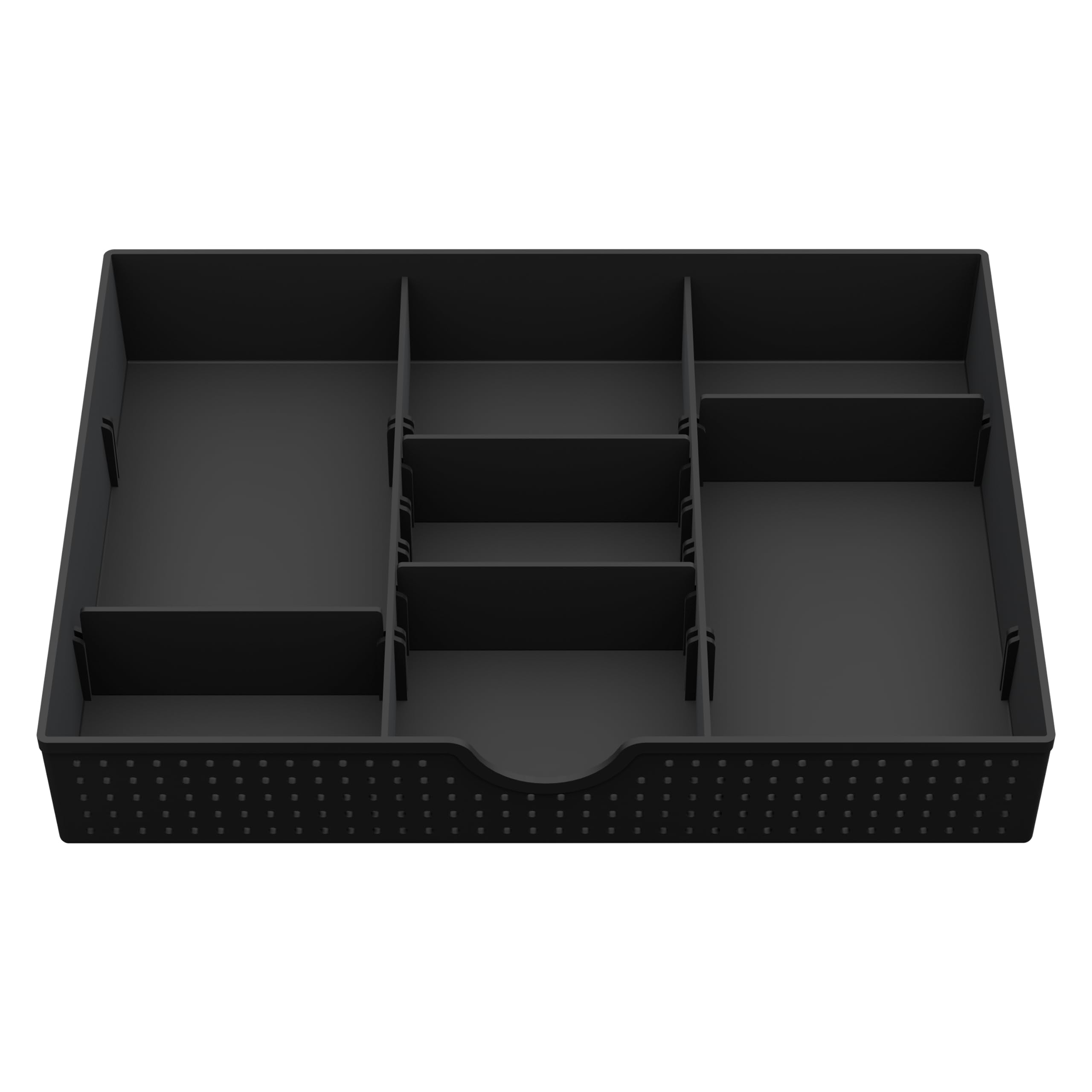 CAXXA 3 Slot Drawer Organizer with Two Adjustable Dividers - Junk Drawer Storage for Office Desk Supplies and Accessories, Black (1 Pack)