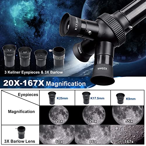 USCAMEL Telescope for Kids Adults Astronomy Beginners, 60mm Aperture and 500mm Focal Length, Protable Travel Refractor Telescope with Rotatable Eyepiece, AZ Mount Tripod, Phone Adapter, Carrying Bag