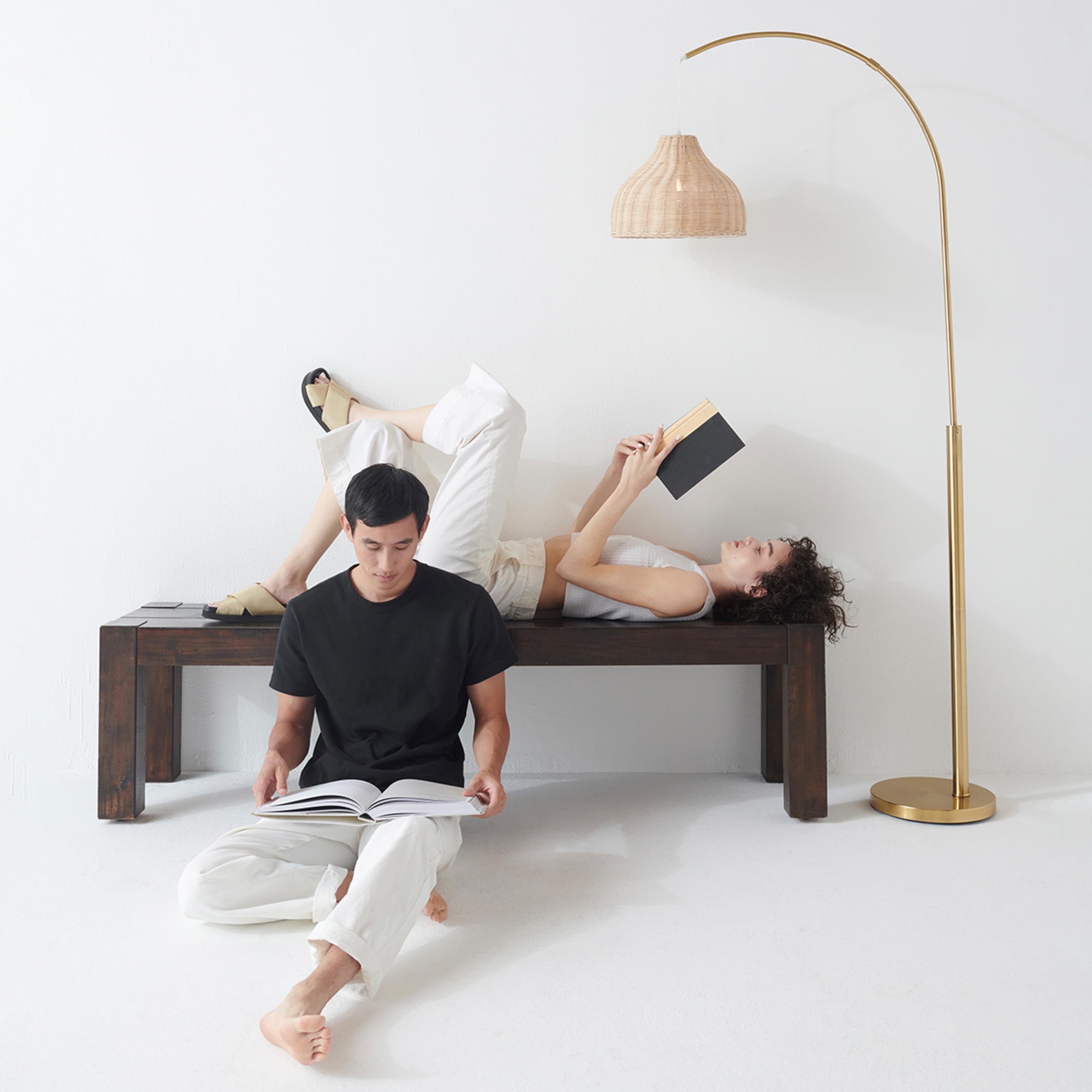 Brightech Lark Arc Lamp for Living Rooms & Offices, Floor Lamp with Unique Hanging Wicker Shade, Standing Lamp for Bedroom Reading, Tall Lamp Matches Boho and Other Living Room Decor