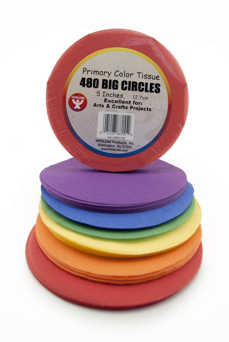 Hygloss Products tissue circles primary colors 5" Paper Colors-480 Pcs