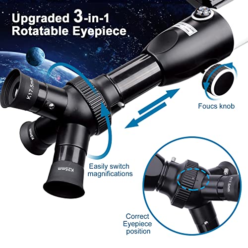 USCAMEL Telescope for Kids Adults Astronomy Beginners, 60mm Aperture and 500mm Focal Length, Protable Travel Refractor Telescope with Rotatable Eyepiece, AZ Mount Tripod, Phone Adapter, Carrying Bag