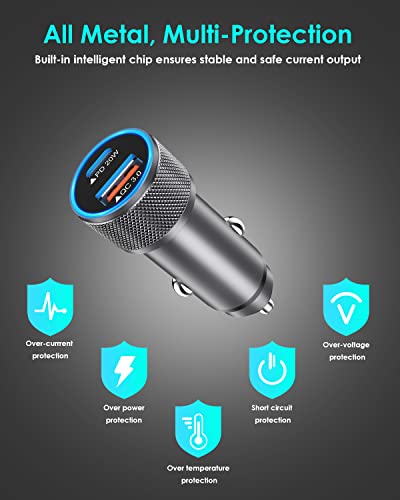 iPhone 13 Fast Car Charger Kit,Dual 38W【Apple MFi Certified】 USB C Fast Charging Car iPhone Wall Charger Adapter Block with 2Pack QC&PD3.0 Lightning Cable for iPhone 14 Pro Max/13/12/11/Xs/XR/8/iPad