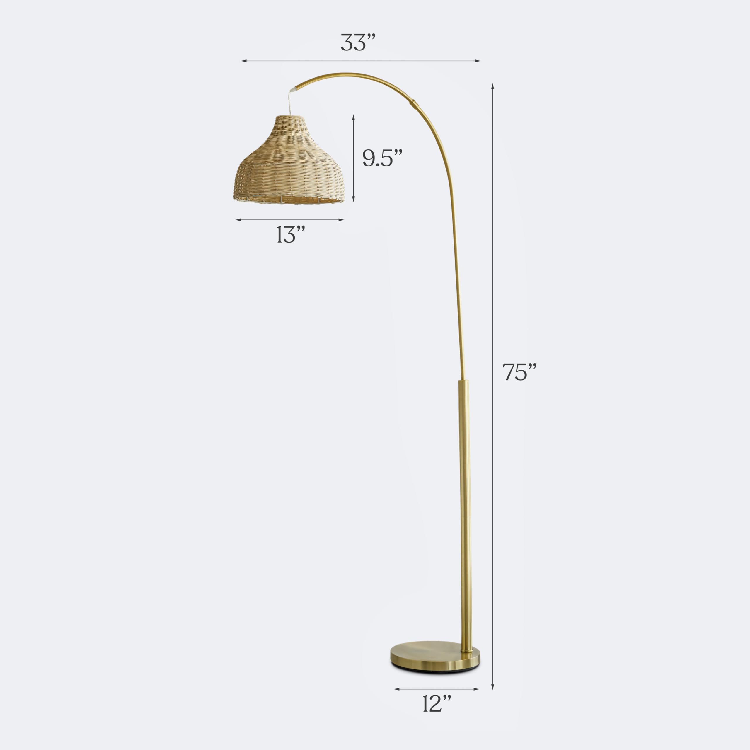 Brightech Lark Arc Lamp for Living Rooms & Offices, Floor Lamp with Unique Hanging Wicker Shade, Standing Lamp for Bedroom Reading, Tall Lamp Matches Boho and Other Living Room Decor