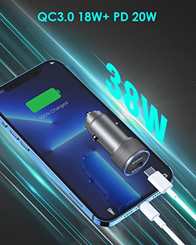iPhone 13 Fast Car Charger Kit,Dual 38W【Apple MFi Certified】 USB C Fast Charging Car iPhone Wall Charger Adapter Block with 2Pack QC&PD3.0 Lightning Cable for iPhone 14 Pro Max/13/12/11/Xs/XR/8/iPad