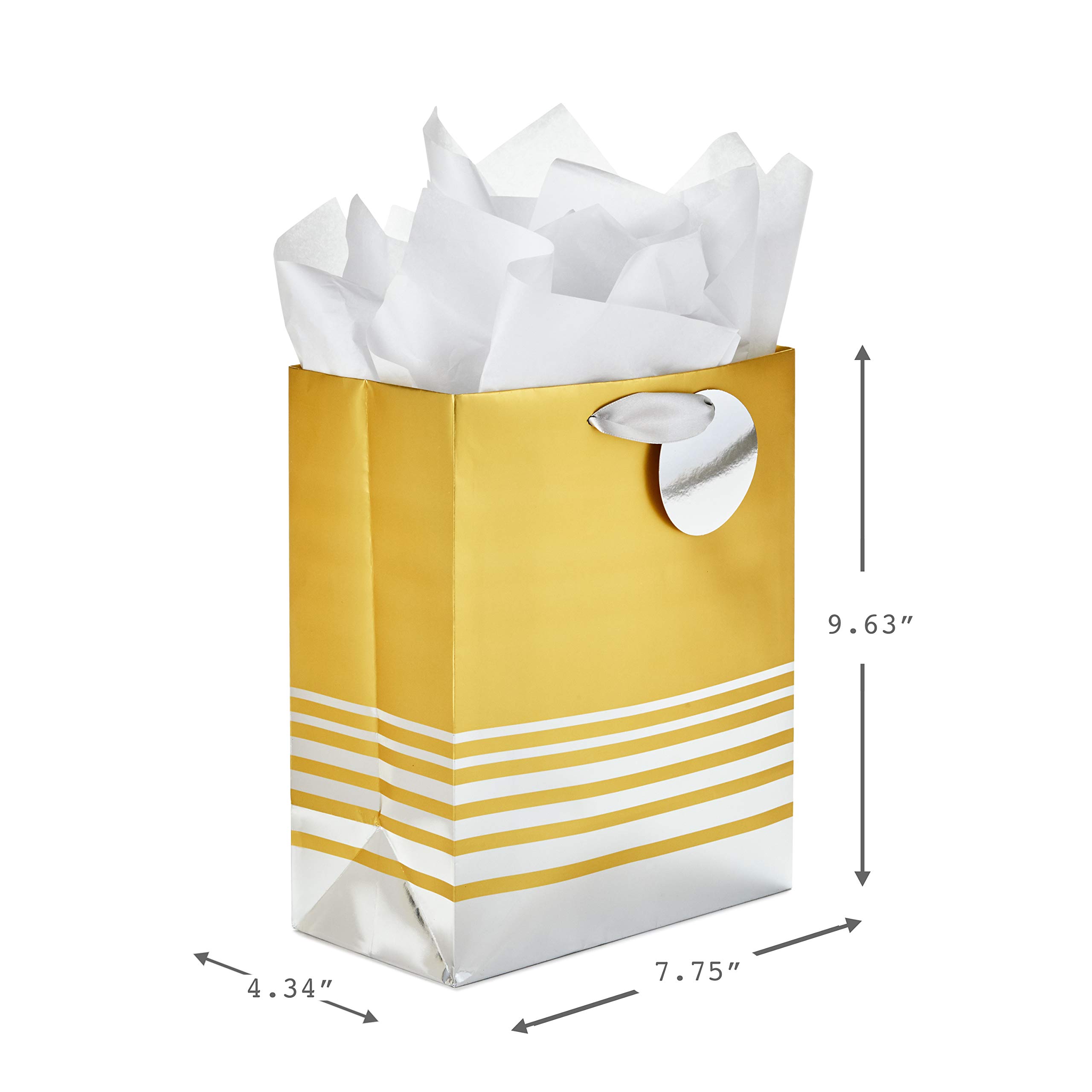 Hallmark 9" Medium Gift Bag with Tissue Paper (Silver and Gold Foil) for Graduations, Birthdays, Bridal Showers, Weddings, Christmas, Hanukkah, Holidays, All Occasion