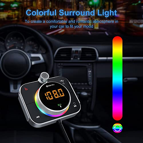 Bluetooth Car Adapter, SONRU QC3.0+PD Bluetooth FM Transmitter for Car Radio [Adjustable Microphone & Bass] [Air Vent Install] Hands-Free Call AUX Bluetooth Receiver for Car, SD Card Slot/Siri