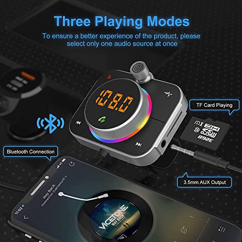 Bluetooth Car Adapter, SONRU QC3.0+PD Bluetooth FM Transmitter for Car Radio [Adjustable Microphone & Bass] [Air Vent Install] Hands-Free Call AUX Bluetooth Receiver for Car, SD Card Slot/Siri