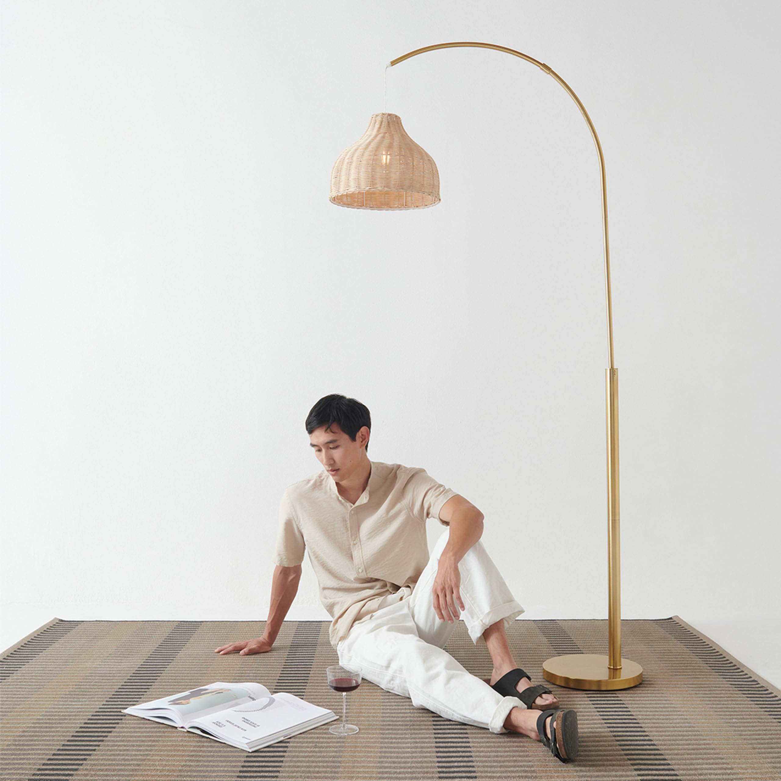 Brightech Lark Arc Lamp for Living Rooms & Offices, Floor Lamp with Unique Hanging Wicker Shade, Standing Lamp for Bedroom Reading, Tall Lamp Matches Boho and Other Living Room Decor