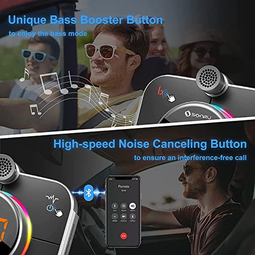 Bluetooth Car Adapter, SONRU QC3.0+PD Bluetooth FM Transmitter for Car Radio [Adjustable Microphone & Bass] [Air Vent Install] Hands-Free Call AUX Bluetooth Receiver for Car, SD Card Slot/Siri