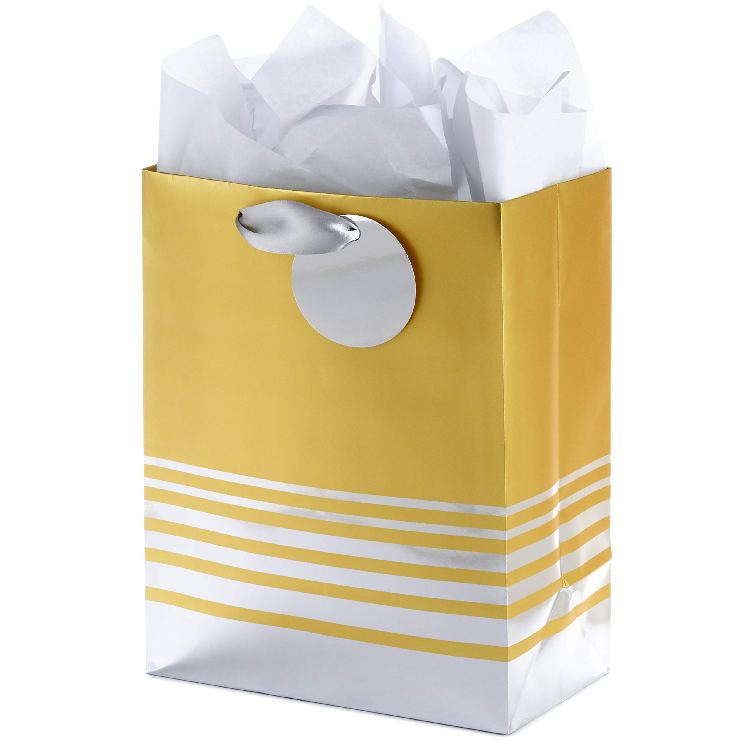 Hallmark 9" Medium Gift Bag with Tissue Paper (Silver and Gold Foil) for Graduations, Birthdays, Bridal Showers, Weddings, Christmas, Hanukkah, Holidays, All Occasion