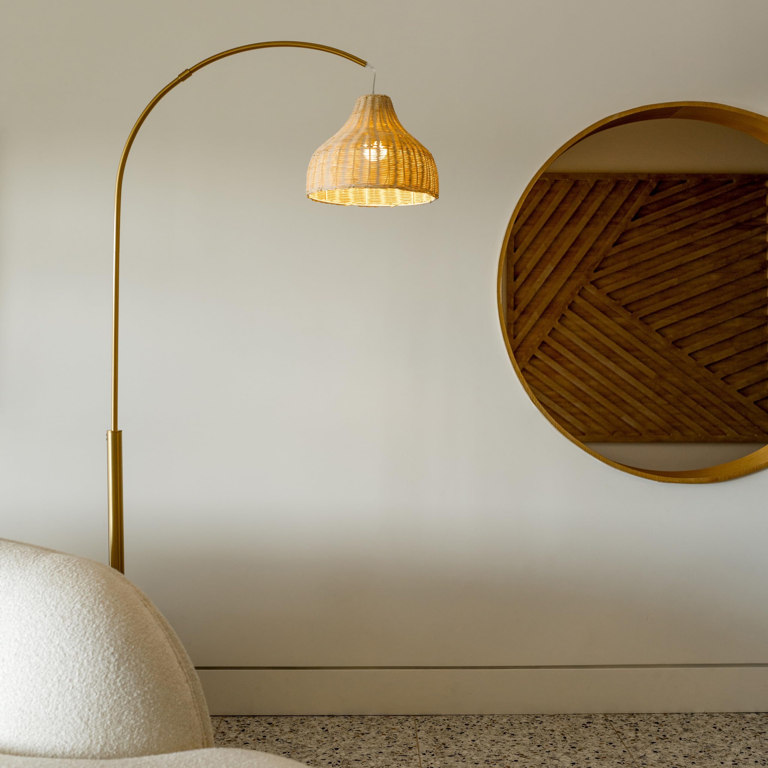 Brightech Lark Arc Lamp for Living Rooms & Offices, Floor Lamp with Unique Hanging Wicker Shade, Standing Lamp for Bedroom Reading, Tall Lamp Matches Boho and Other Living Room Decor