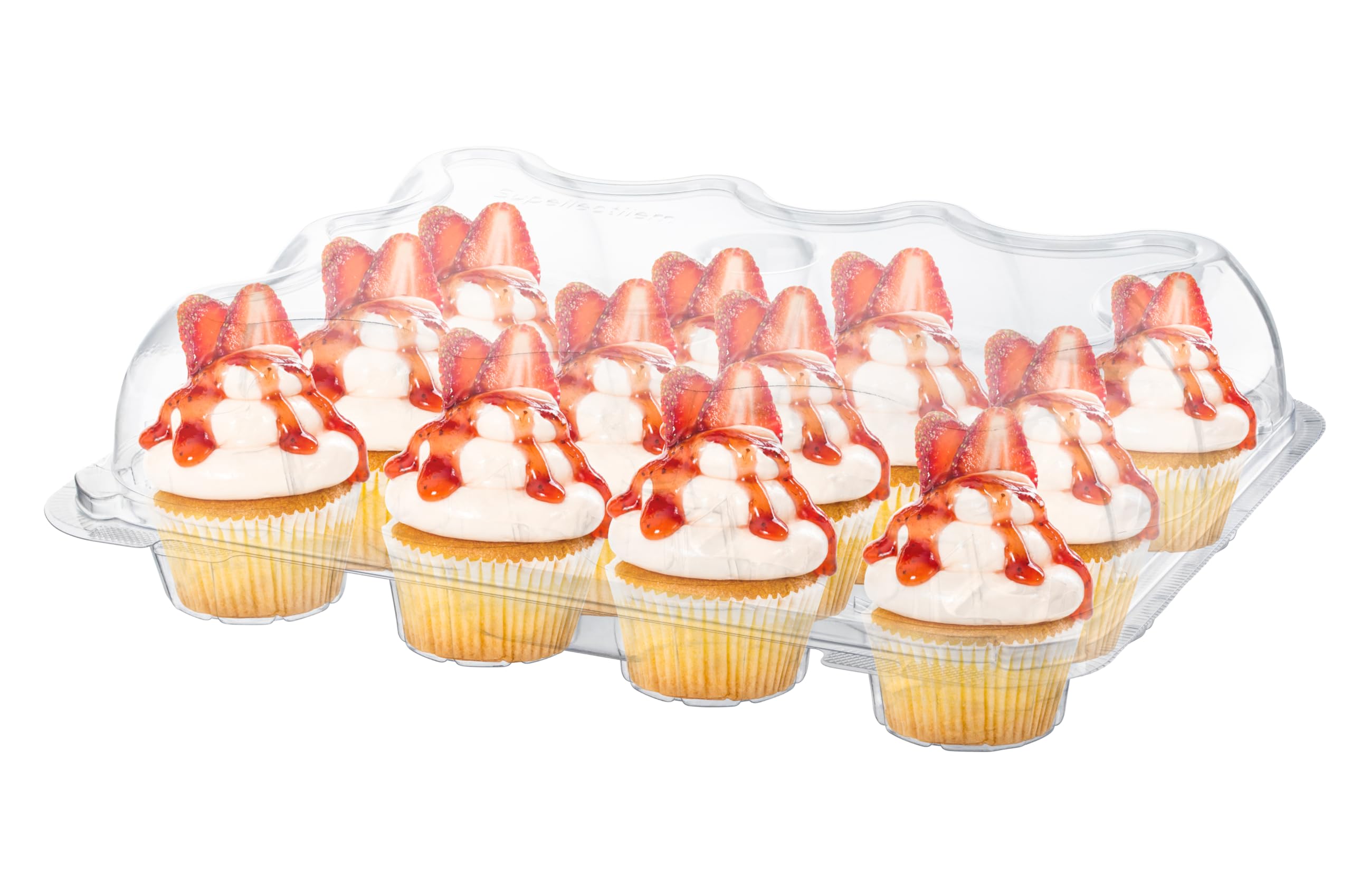 Plastic Cupcake Containers Boxes | 12 Compartment – 8 Pack | Disposable High Dome Dozen Cupcake Holder With Lid Bulk | Extra Sturdy Stackable Cupcake Boxes | Durable Muffin Packaging Transporter To Go