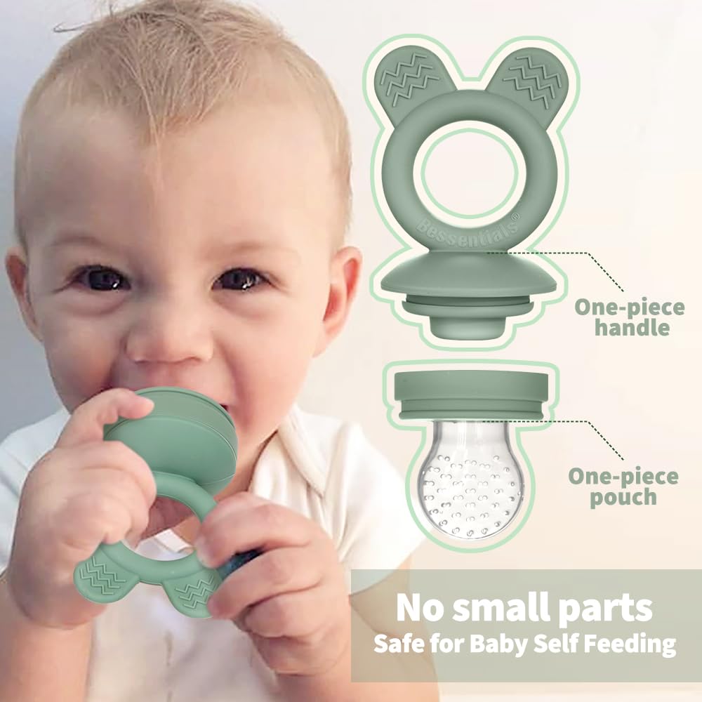 Baby Fruit Food Feeder Pacifier - 2 Packs Silicone Fresh Fruit Feeder BPA Free [S M L Size Silicone Food Pouches Included] (Blue&Pink)